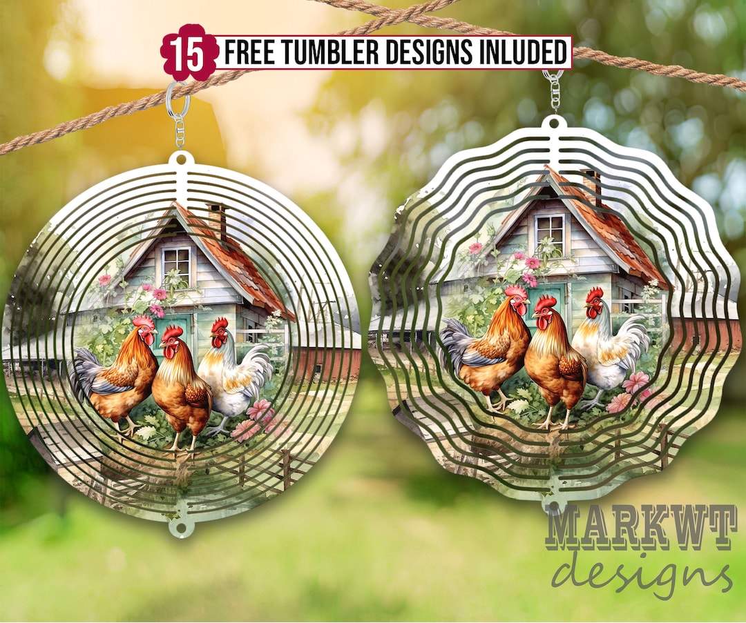 Chicken Wind Spinner Sublimation Design, Watercolor Rooster Windspinner ...