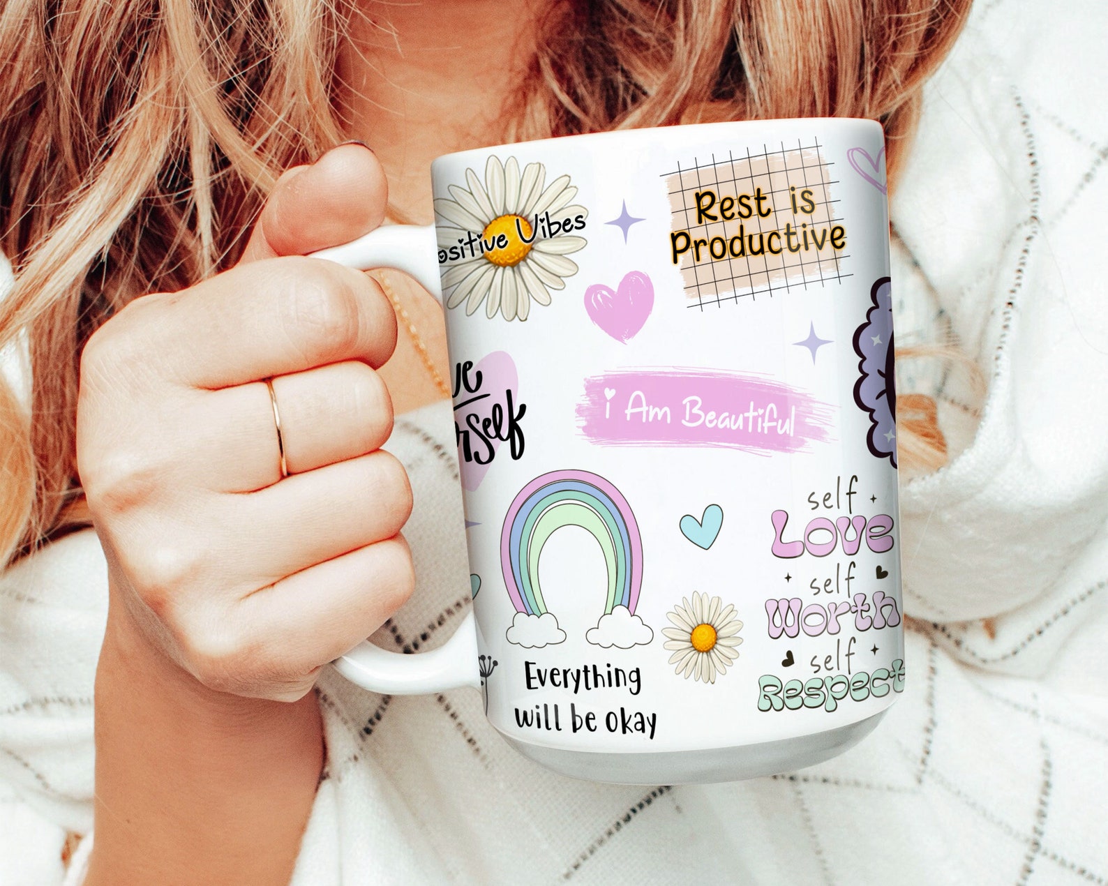 Cup of Positivity Mug PNG, 11oz Mug Wrap for Sublimation, Sublimation ...