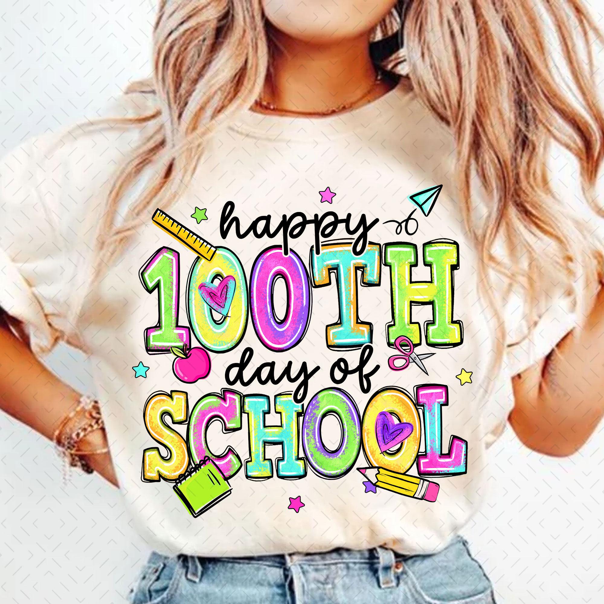 Happy 100th Day of School Png, 100 Days of School Png, Colorful Pencil ...