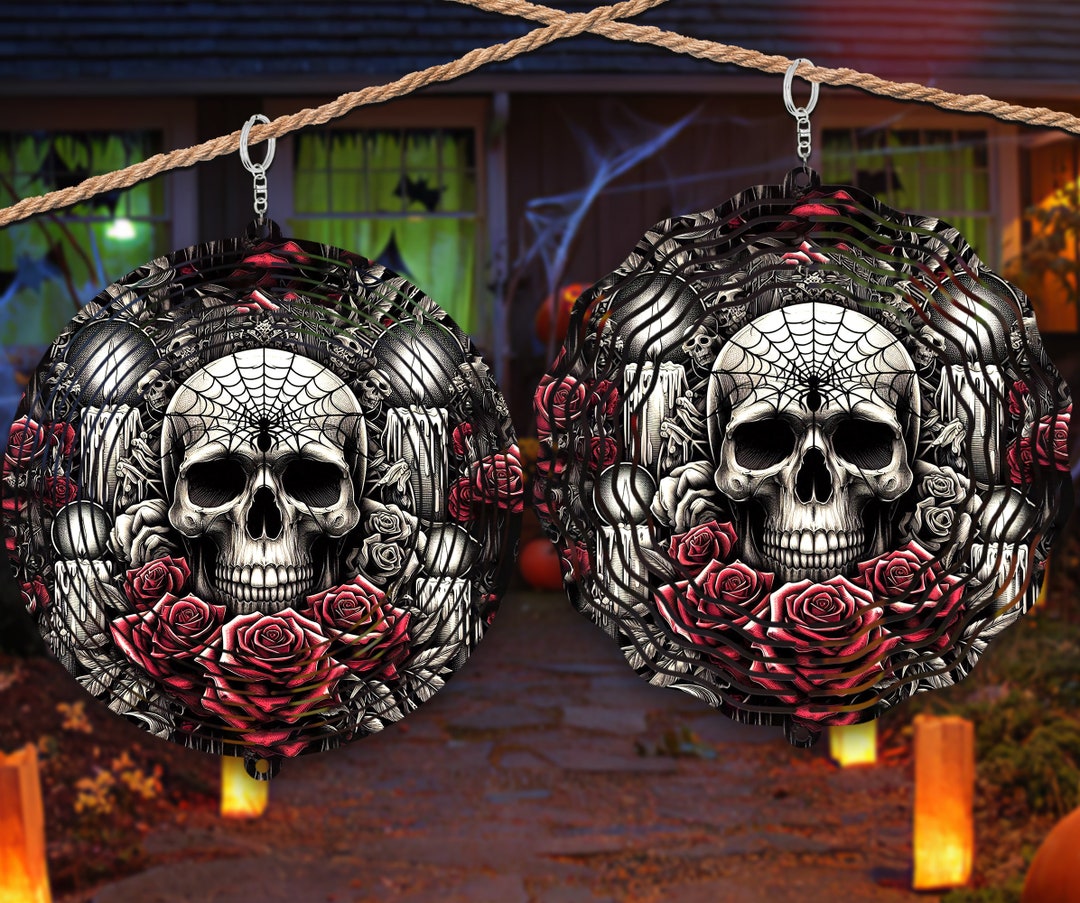Halloween Skull Wind Spinner PNG, Skull Rose Wind Spinner Sublimation ...