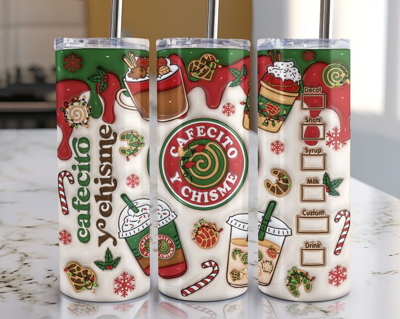 3D Cafecito Y Chisme Christmas Conchas Inflated Tumbler Wrap, Concha ...