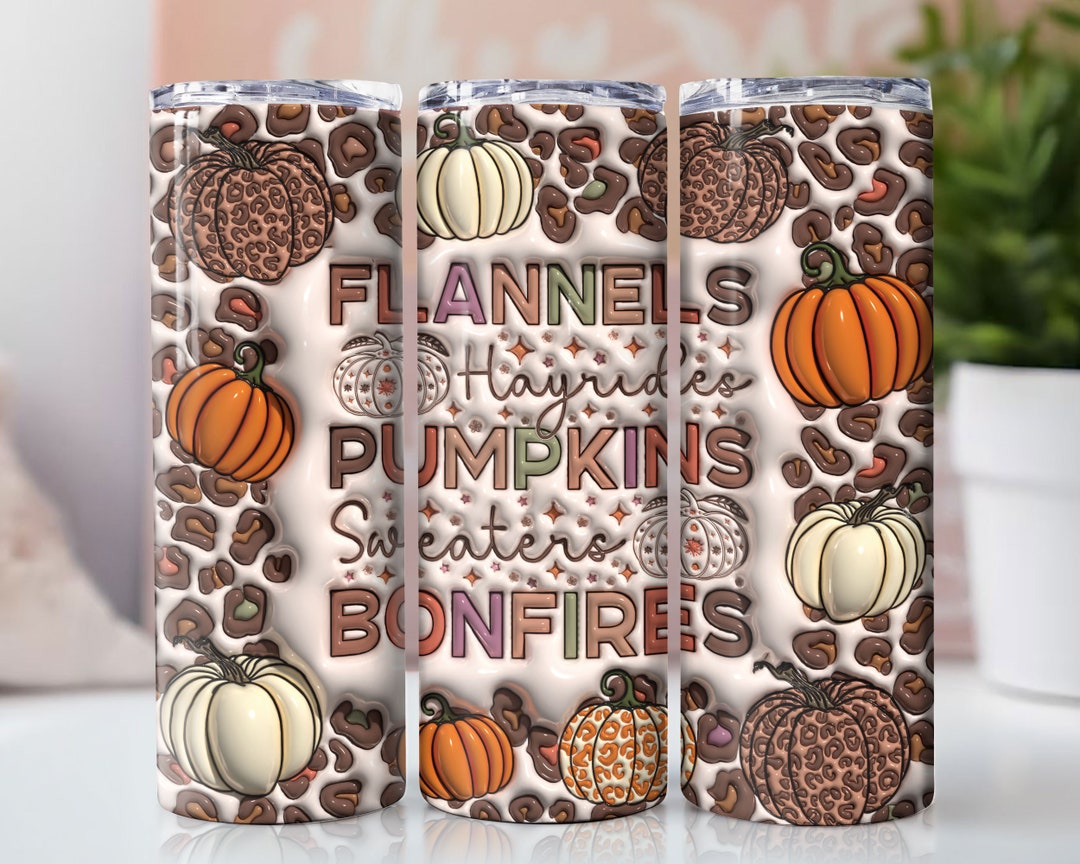 3D Flannels Pumpkins Bonfire Inflated Tumbler Wrap, 3D Fall Pumpkin ...