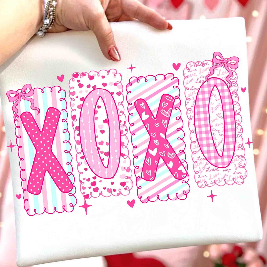 Preppy XOXO Valentine PNG, Pink Red Heart Coquette Design, Valentines ...