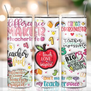 Personalized Pink Teacher 20oz Skinny Tumbler Png, Teach Love Inspire ...