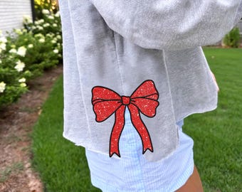 Side Bow Applique Sweatshirt Embroidery Design, Glitter Bow Christmas ...