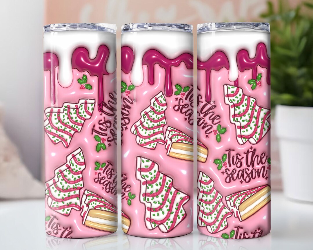 3D Pink Christmas Tree Cakes Inflated Tumbler Wrap, Christmas Snack ...