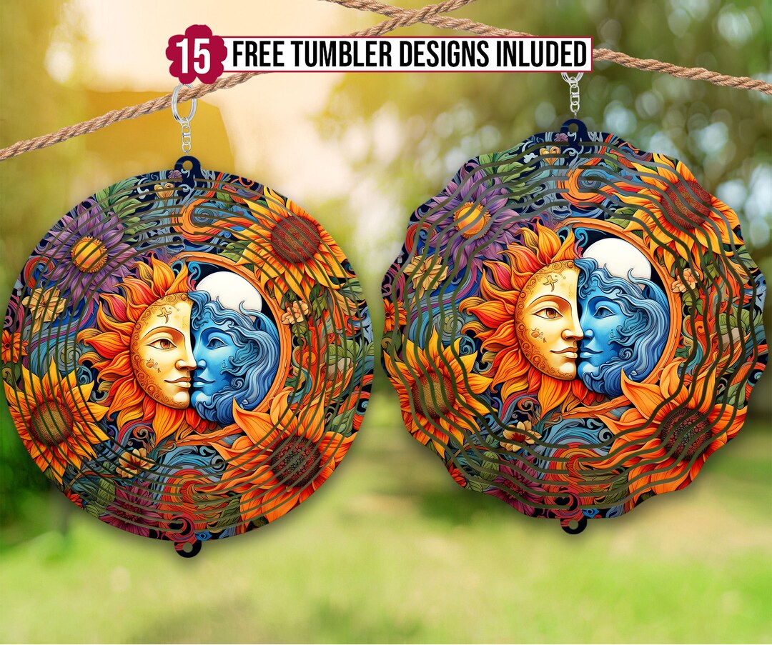 Sun and Moon Wind Spinner Watercolor Sublimation Design Template, Wind ...
