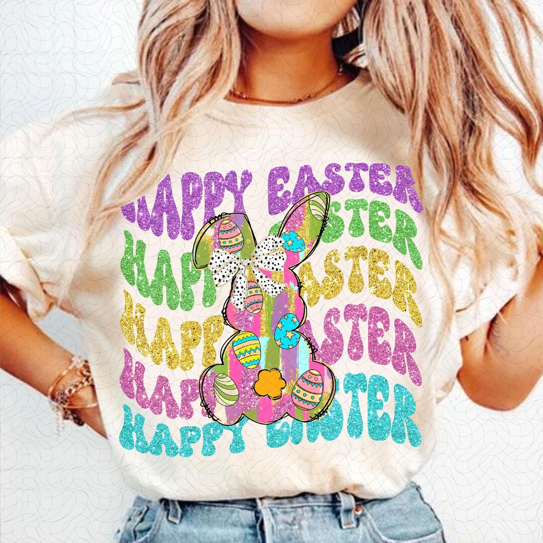 Happy Easter PNG, Glitter Easter Bunny Png, Retro Easter Png, Pastel ...