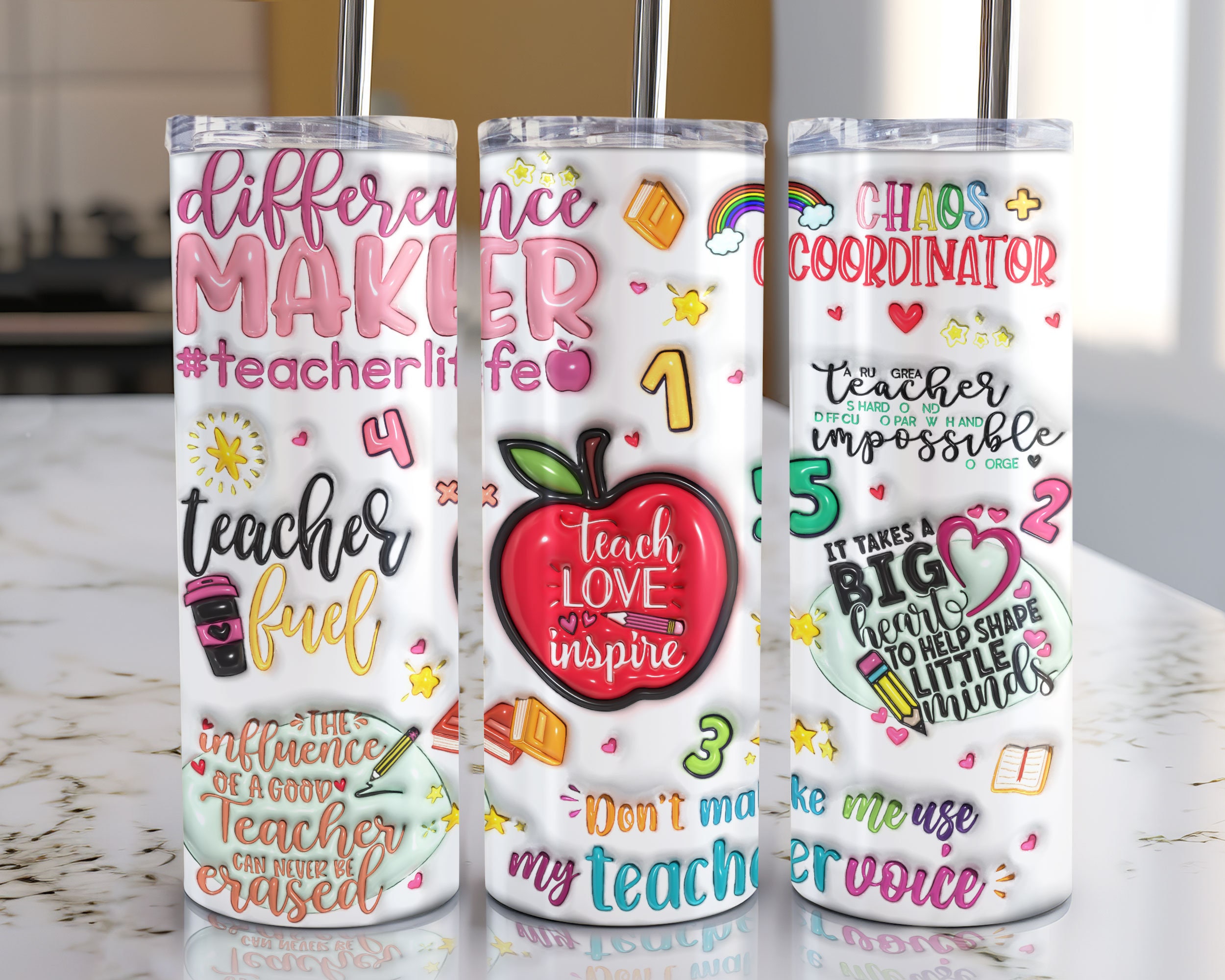 Personalized Pink Teacher 20oz Skinny Tumbler Png, Teach Love Inspire ...