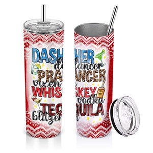 Funny Christmas Tumbler Wrap, Drunk Reindeer 20oz Skinny Tumbler ...