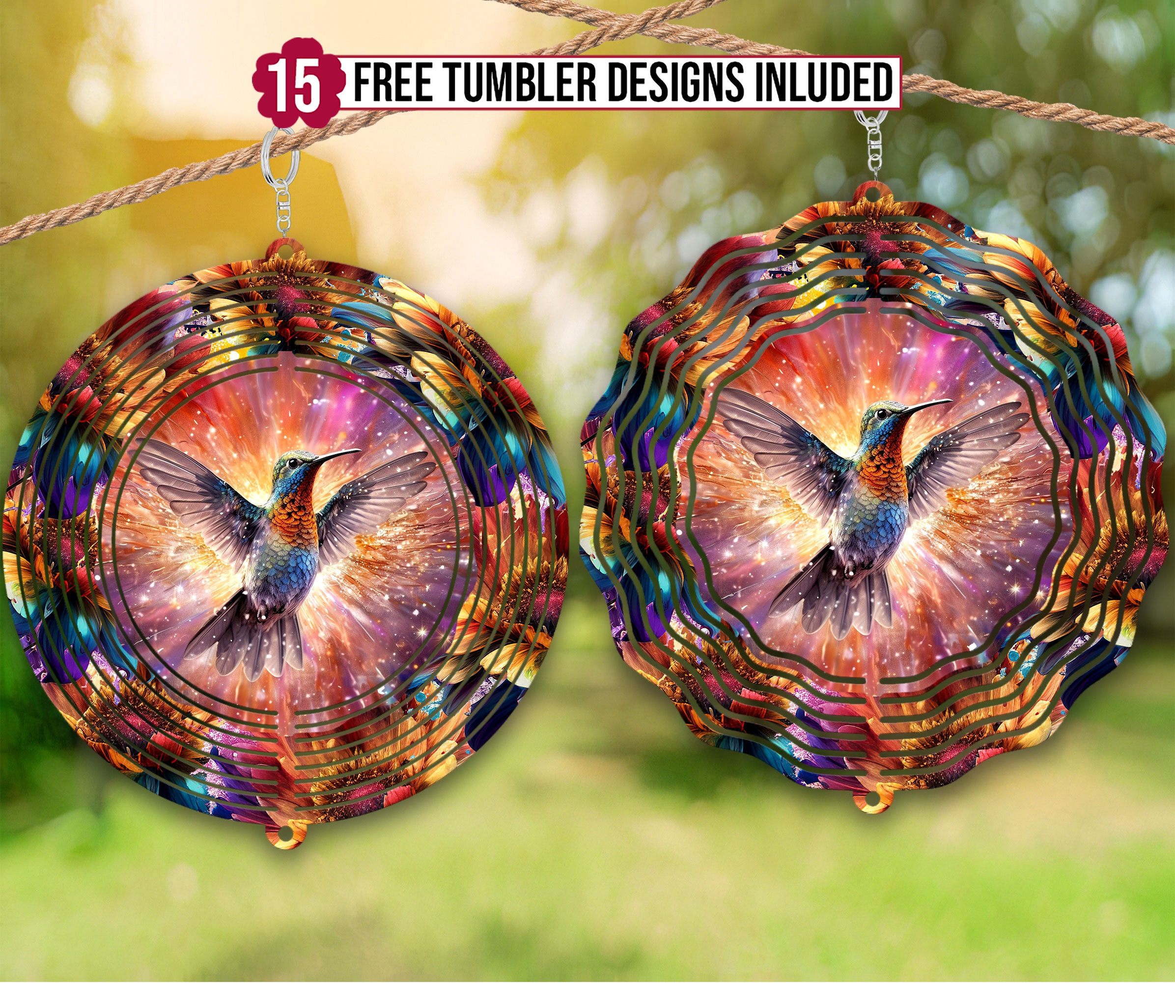 Hummingbird Wind Spinner Watercolor Sublimation Design Template, Wind ...