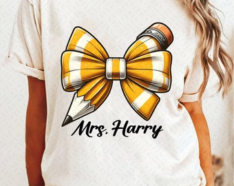 Coquette Teacher Pencil Bow PNG, Preppy Teacher Png, Custom Teacher Png ...