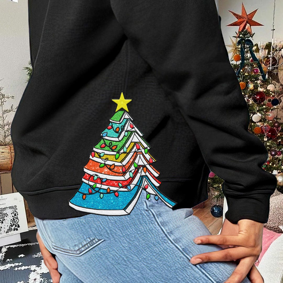 Side Bow Applique Sweatshirt Embroidery Design, Christmas Books Bow ...