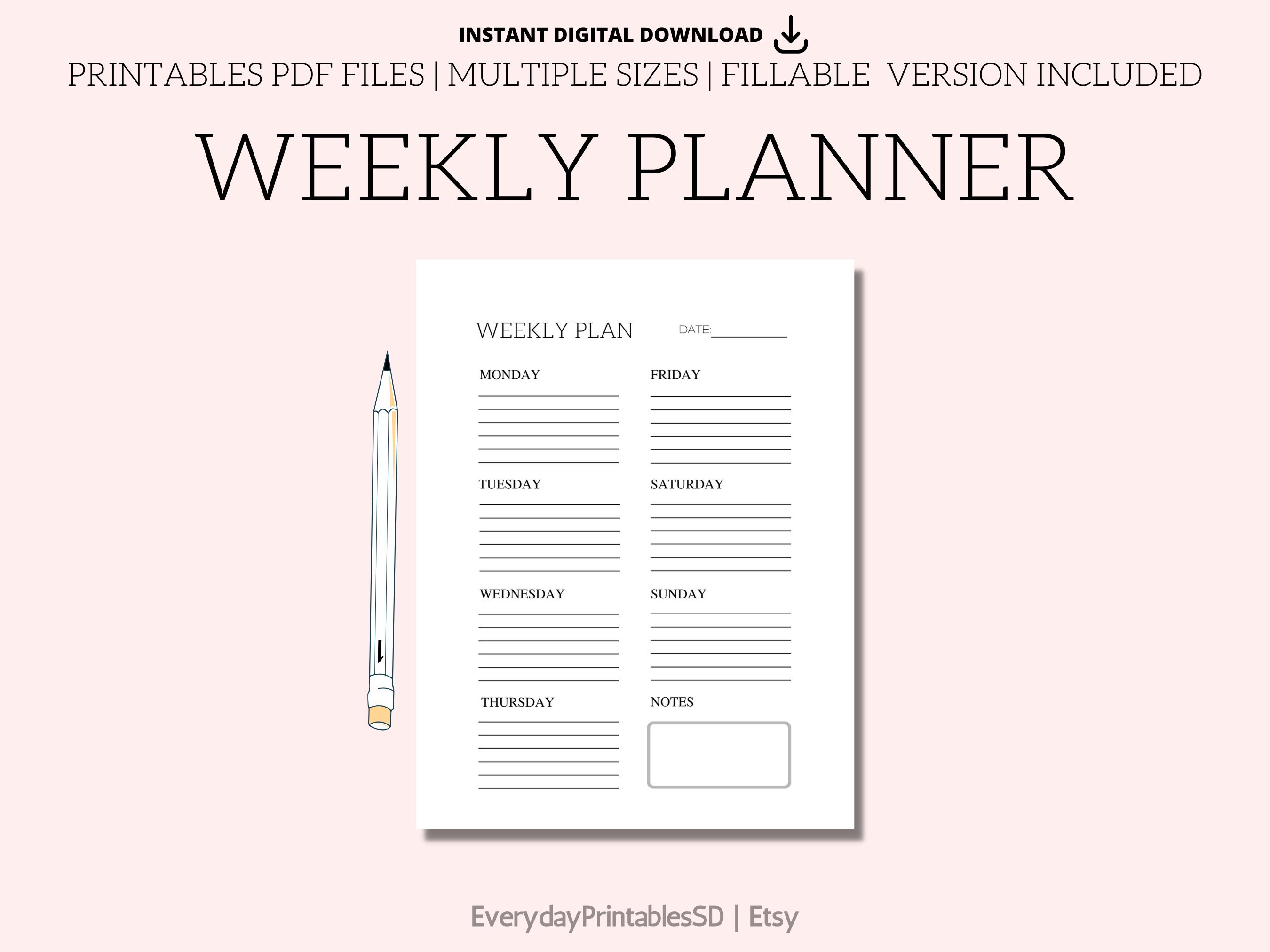 Weekly Planner Printable, Weekly Agenda, Weekly Organizer, Weekly ...