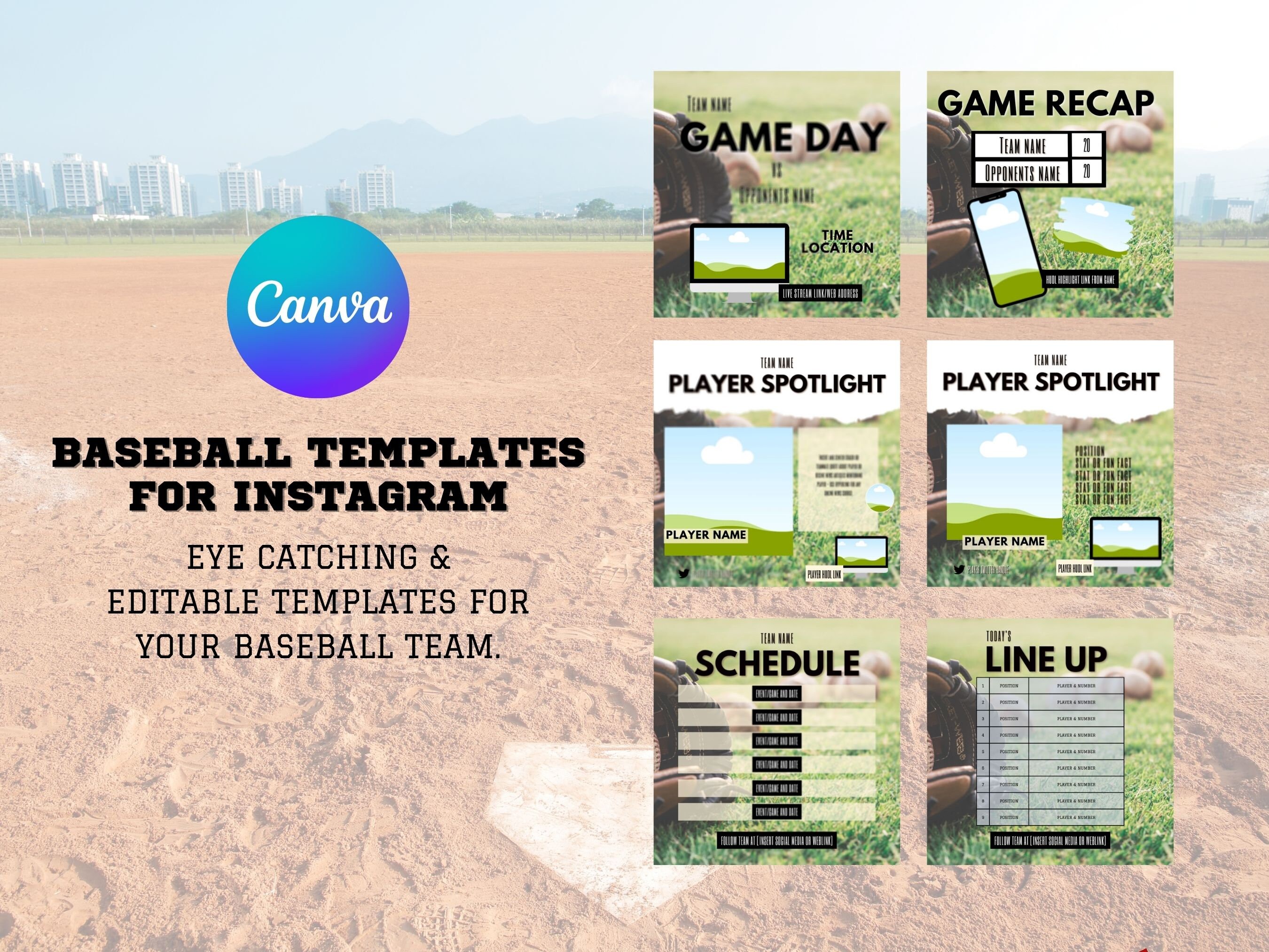 Baseball Team Instagram Post Templates - Etsy