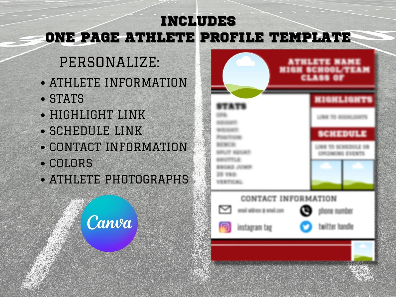 Basic Athlete Profile Canva Template - Etsy