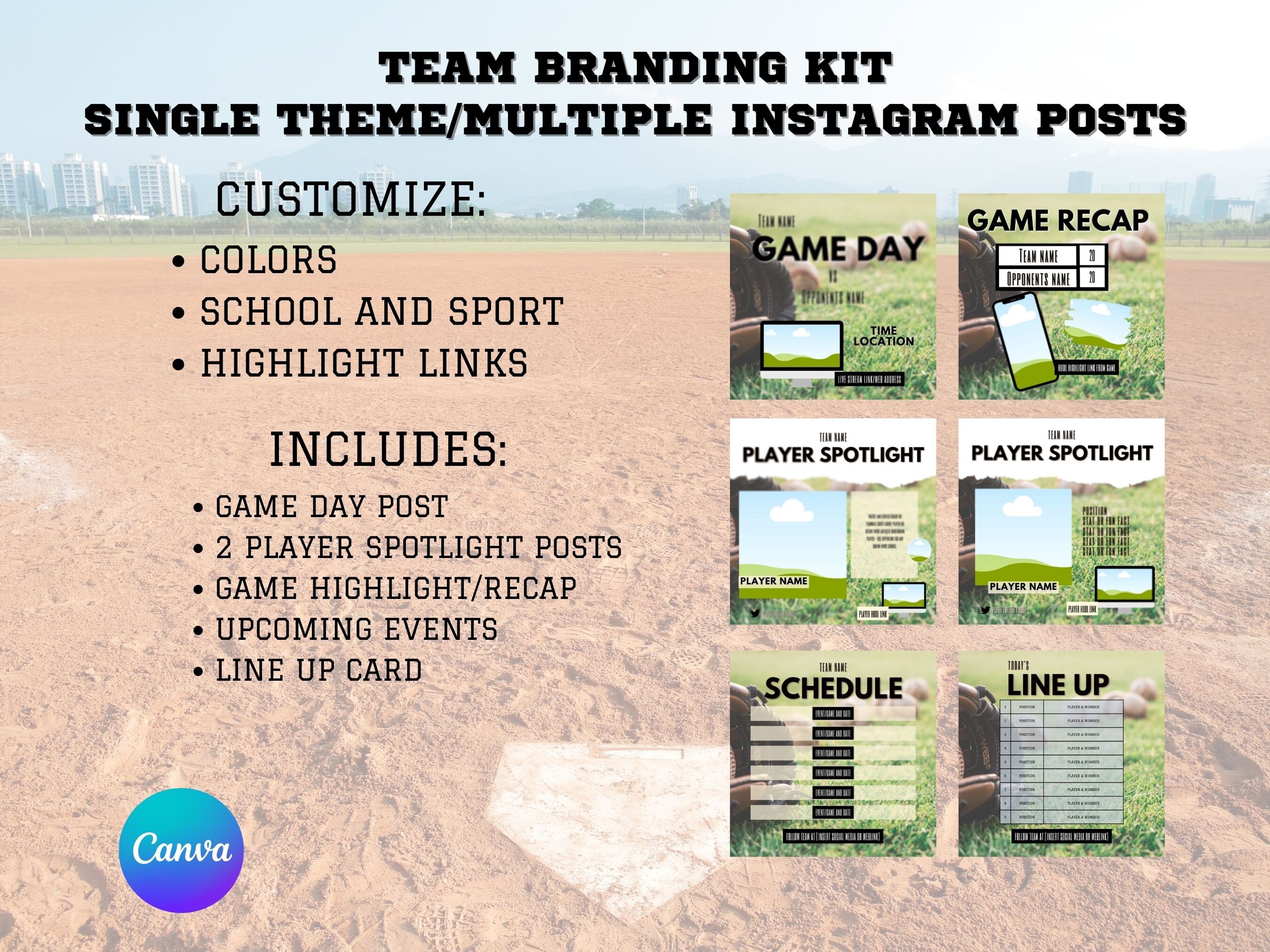 Baseball Team Instagram Post Templates - Etsy