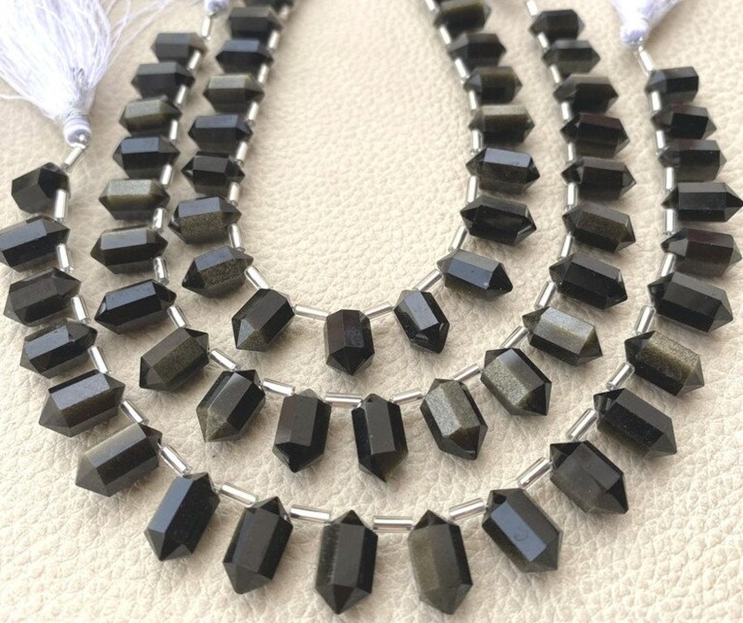 Golden Obsidian Step Cut Pencil Beads: Natural Gemstone, 8.12mm, 8 Inch ...