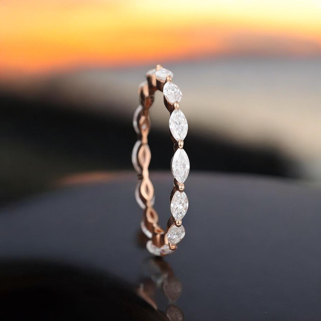 14k Solid Gold Marquise Band Ring, Unique Marquise Ring, Full Eternity ...