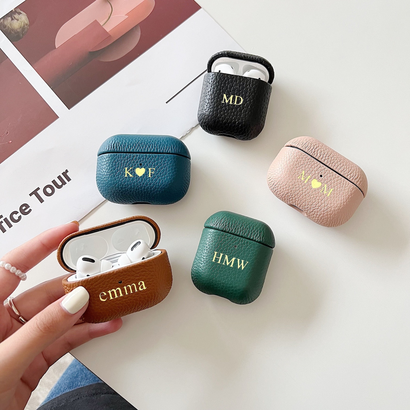 Customized Airpods Pro Case, Pebble Leather Airpods Case, Personalized ...