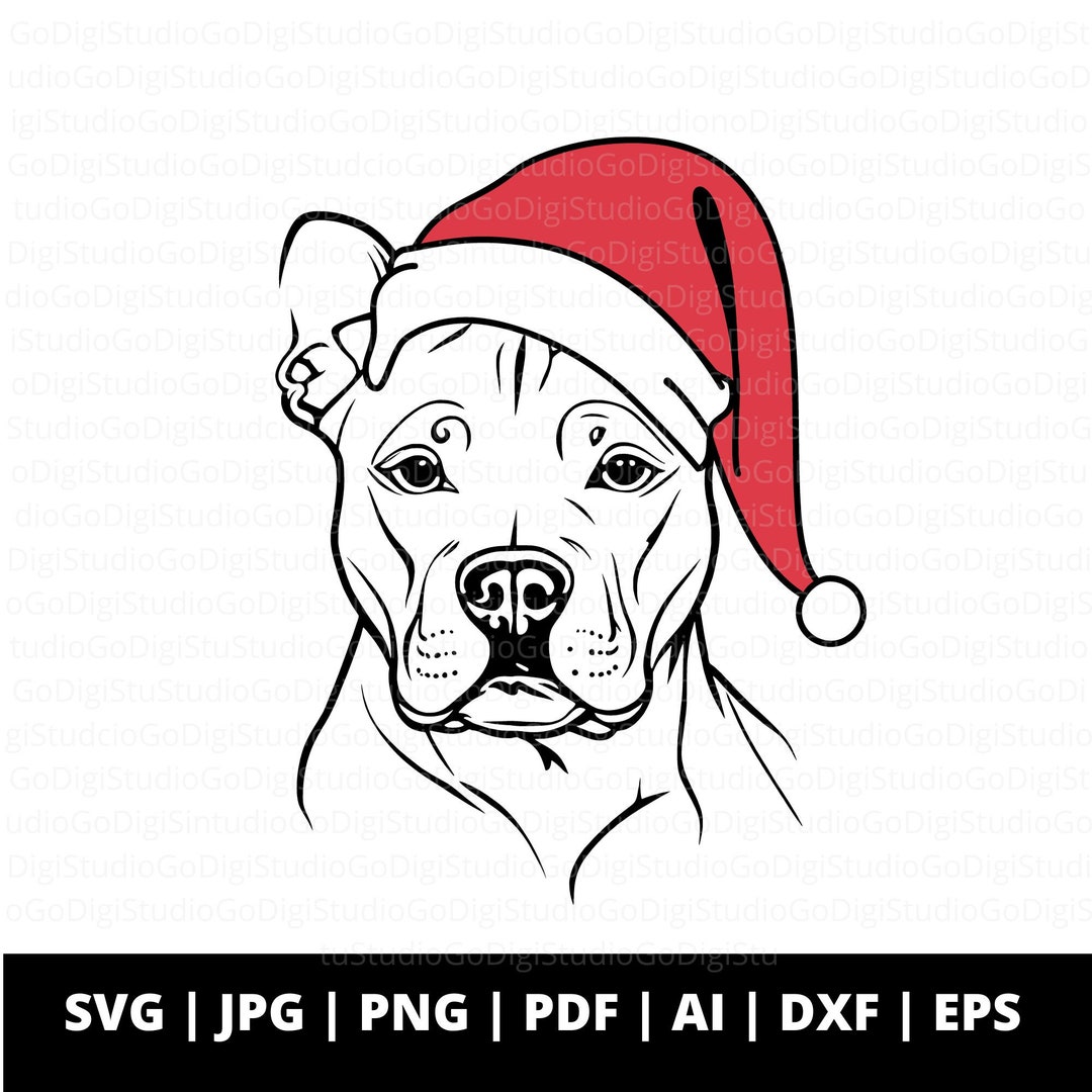 Christmas Pitbull Outline Svg Png, Xmas Pitbull Face Outline Line Art ...