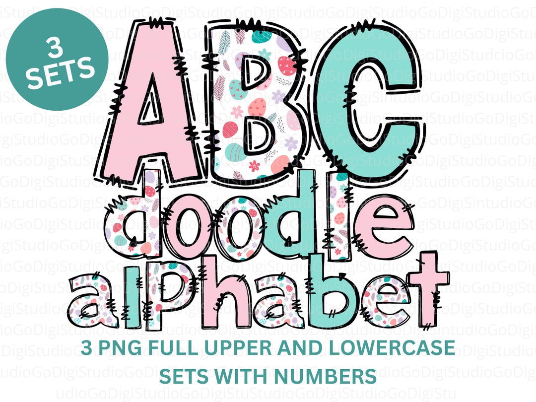 Easter Letters, Easter Alphabet Doodle, PNG Bundle Alphabet, Doodle ...