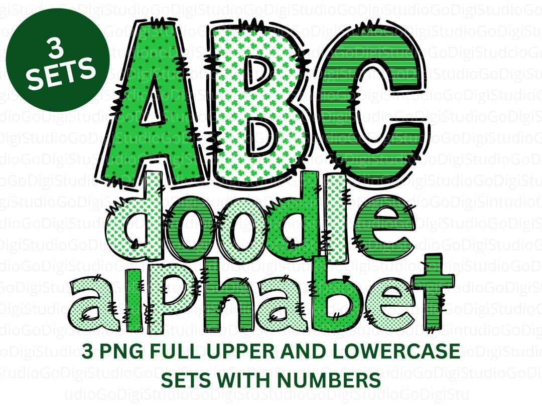 St Patricks Alphabet Letters, St Patricks Alphabet Doodle, PNG Bundle ...