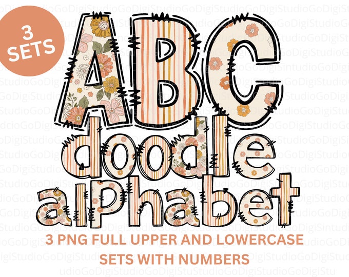 Block Letters Scribble Boho Doodle Alphabet PNG Bundle Doodle ...