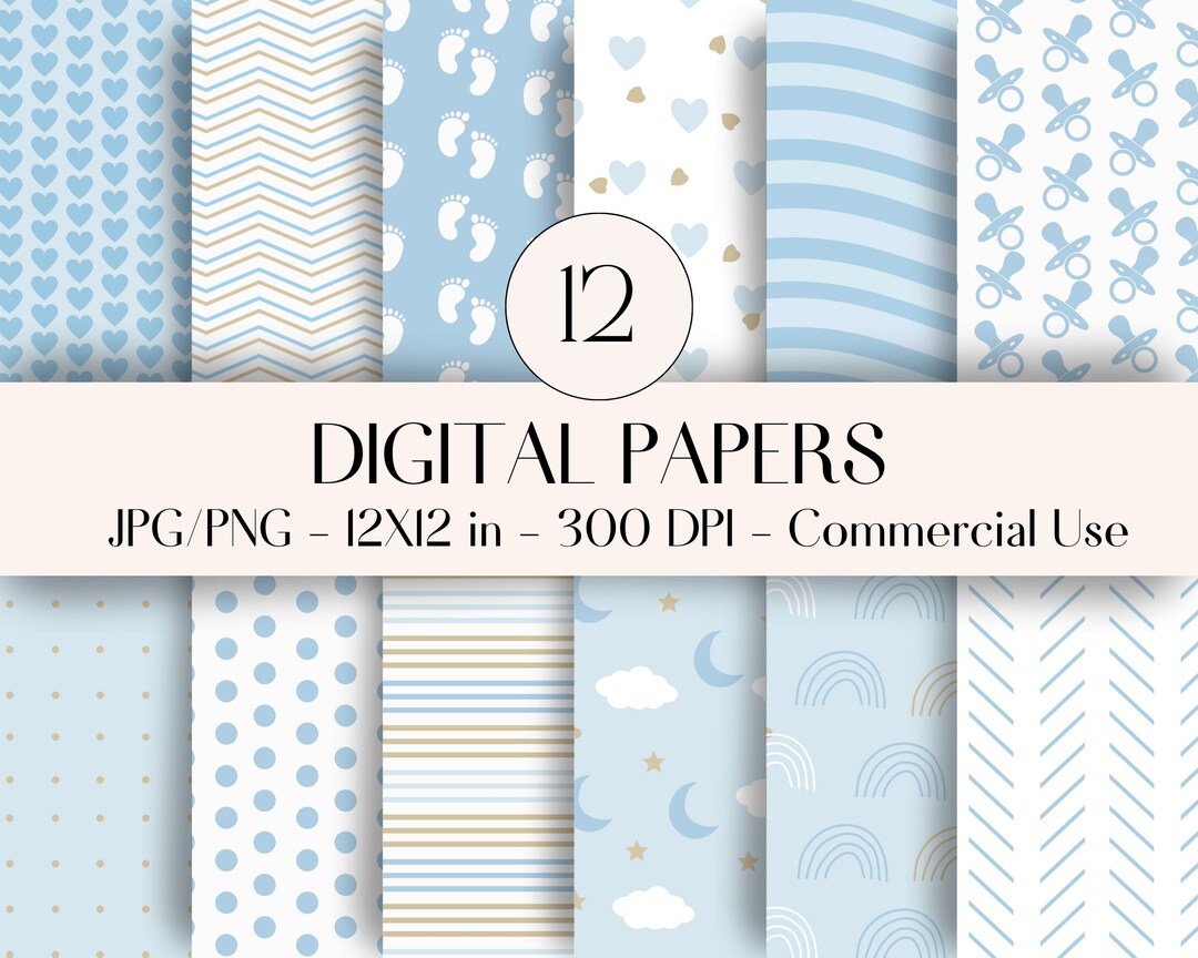 Baby Blue Nursery Baby Boy Digital Paper Pack, Baby Shower Digital ...