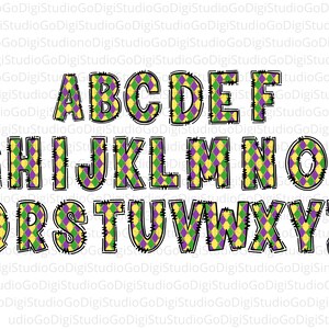 Mardi Gras Alphabet Letters, Mardi Gras Alphabet Doodle, PNG Bundle ...