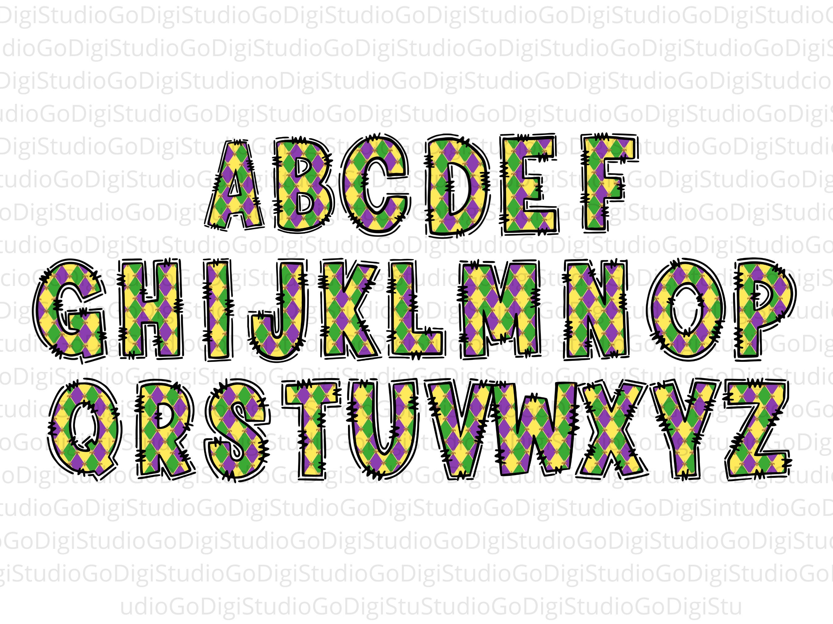 Mardi Gras Alphabet Letters Mardi Gras Alphabet Doodle PNG - Etsy