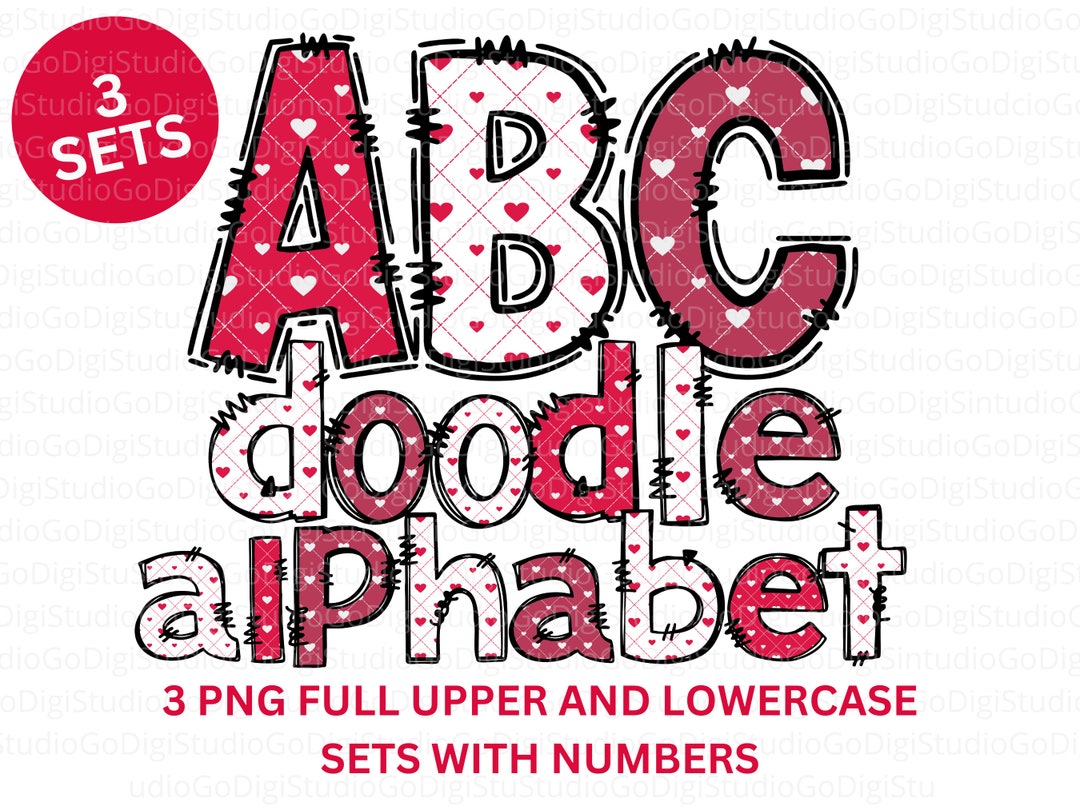Valentine Alphabet Letters, Valentine Alphabet Doodle, PNG Bundle ...