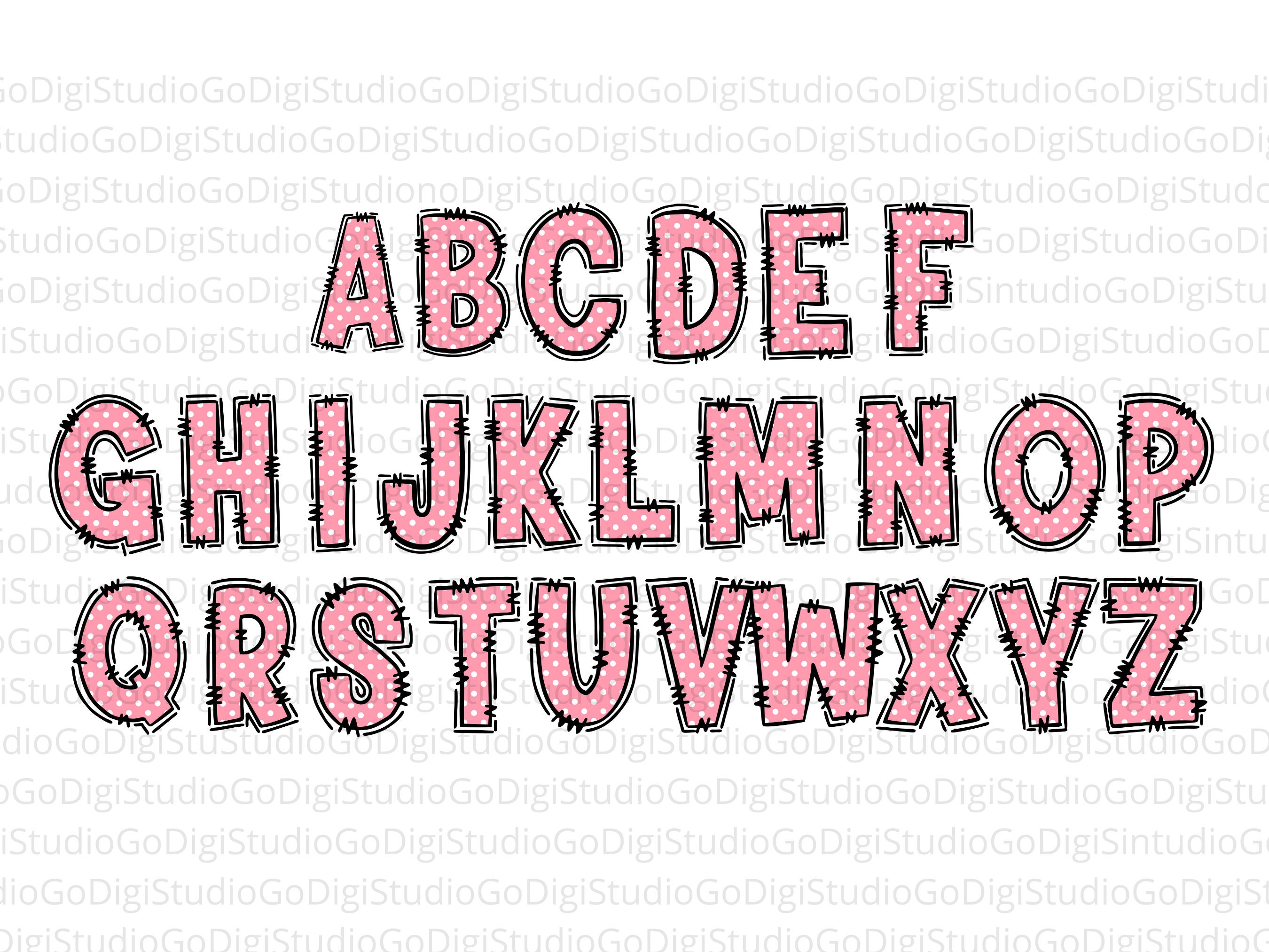 Pink Polka Dot Alphabet Letters Polka Dot Alphabet Doodle - Etsy