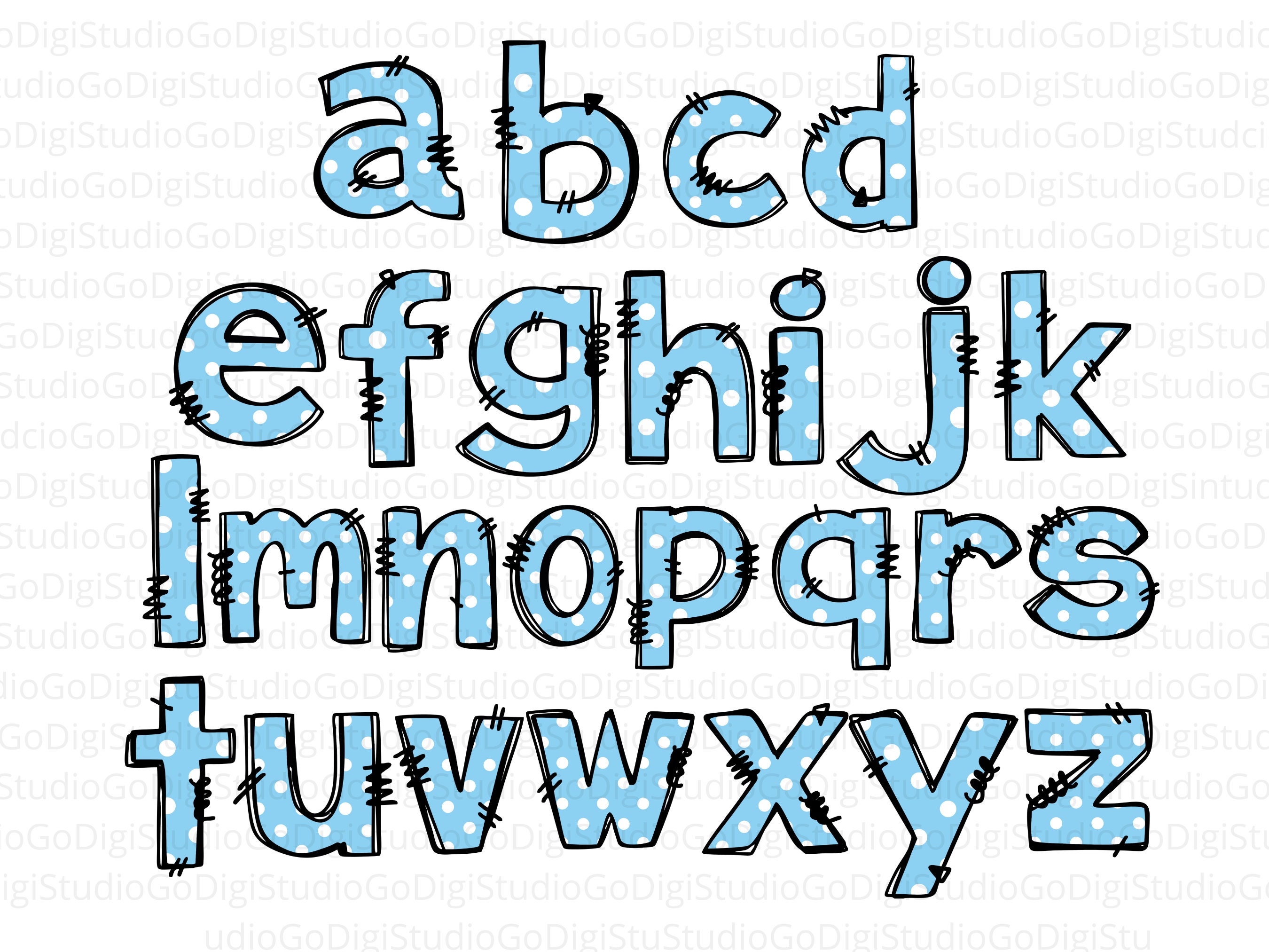 Light Blue Polka Dot Alphabet Letters, Polka Dot Alphabet Doodle, PNG ...
