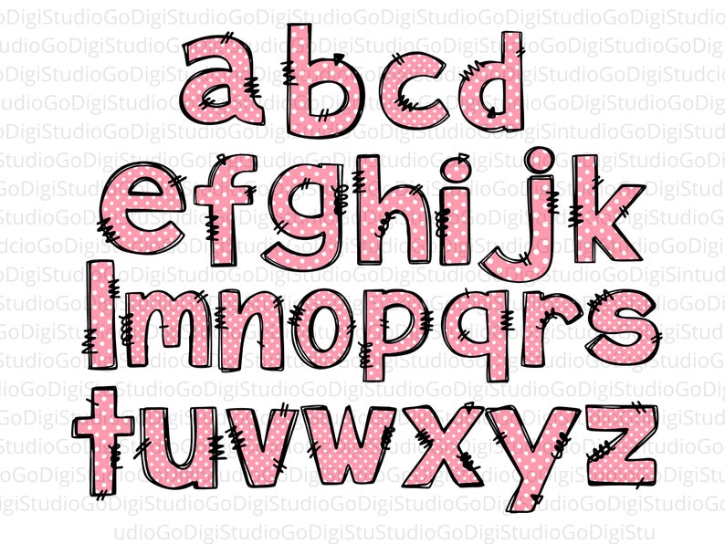 Pink Polka Dot Alphabet Letters, Polka Dot Alphabet Doodle, PNG Bundle ...