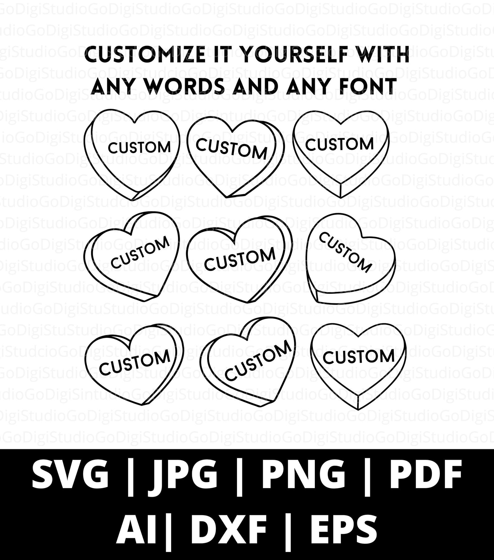 Customizable Conversation Hearts Svg Candy Hearts Svg - Etsy
