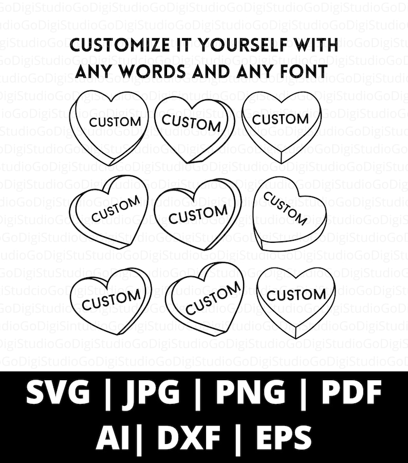 Customizable Conversation Hearts Svg Candy Hearts Svg - Etsy