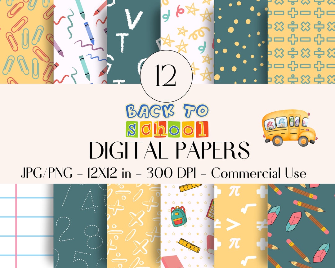 Back to School Digital Paper Seamless Patterns, Back to School ...