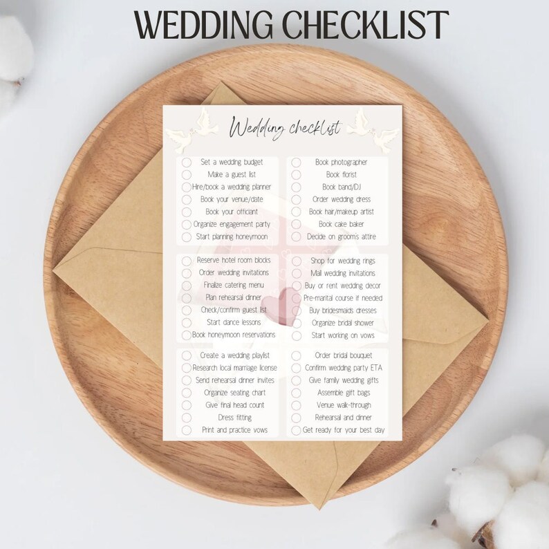 Wedding Checklist | Printable Wedding Planner | to Do List | Digital ...