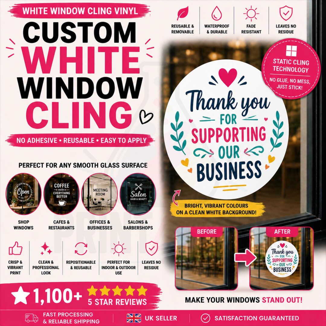 Custom White and Transparent Window Clings | Reusable Static Window ...