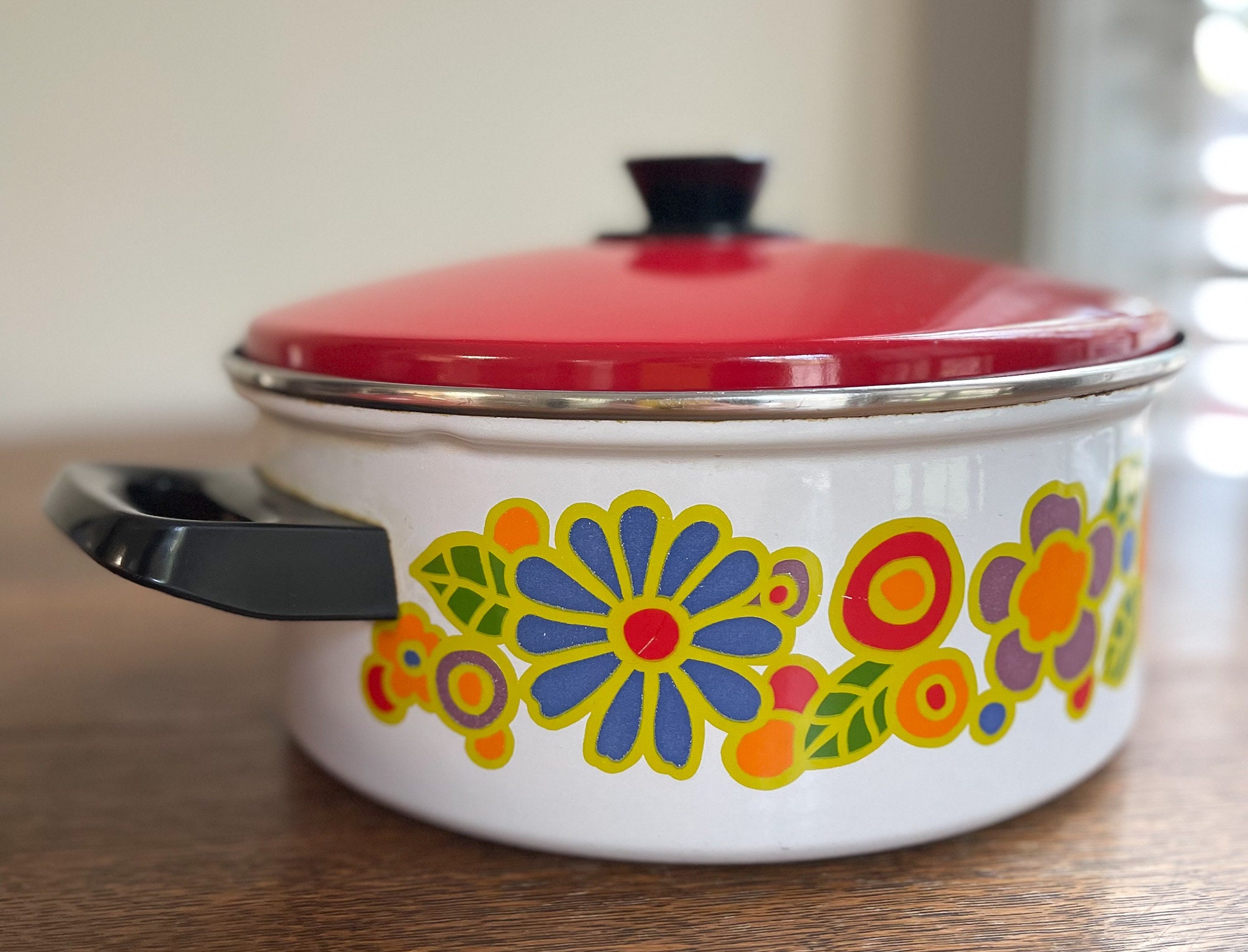 Vintage Enamel Cookware / Austria Double Handle Floral Pot / Vintage ...