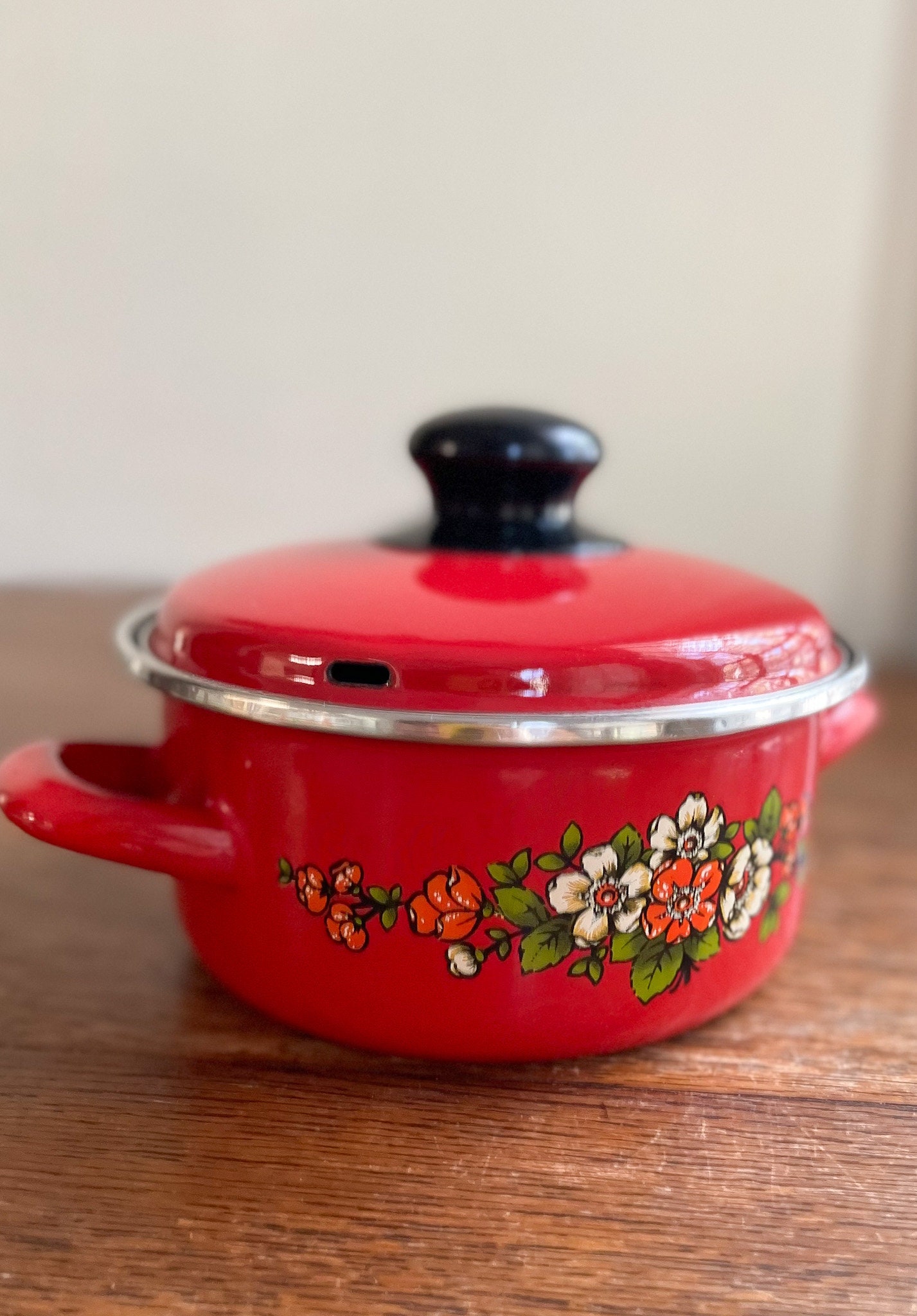 Vintage Enamel Cookware / Austria Double Handle Floral Pot / Vintage ...