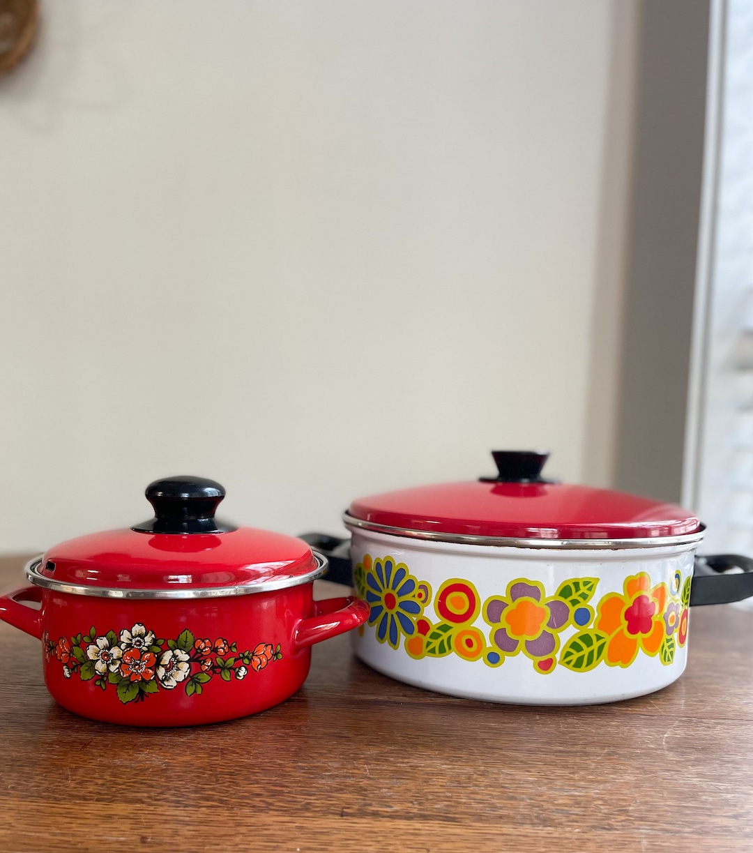 Vintage Enamel Cookware / Austria Double Handle Floral Pot / Vintage ...