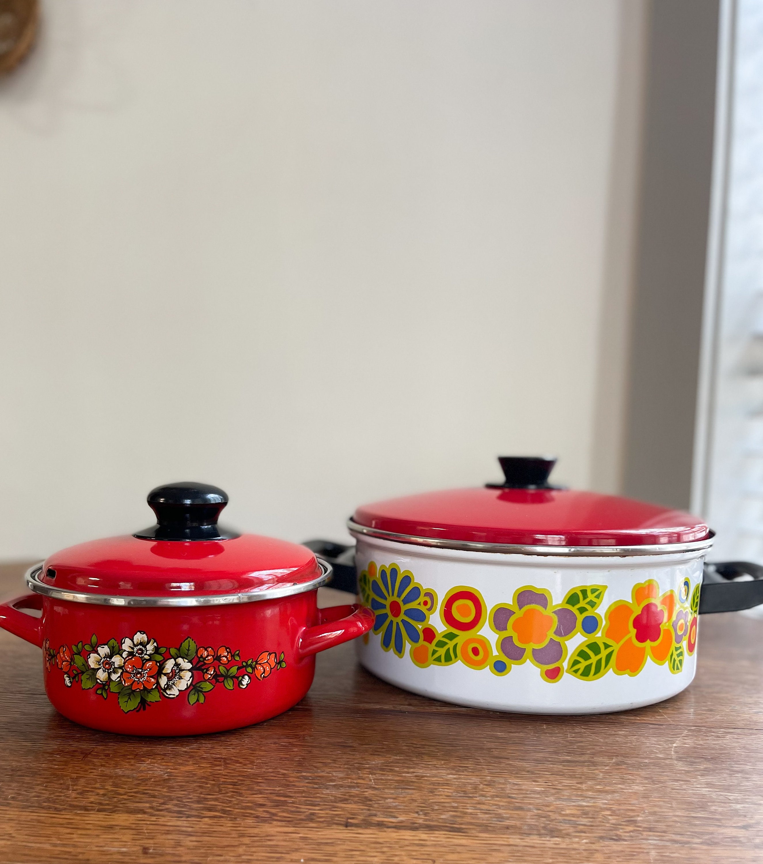 Vintage Enamel Cookware / Austria Double Handle Floral Pot / Vintage ...