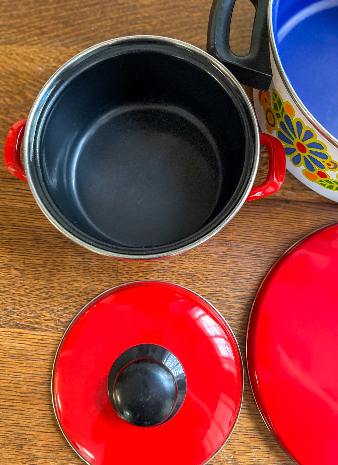 Vintage Enamel Cookware / Austria Double Handle Floral Pot / Vintage ...