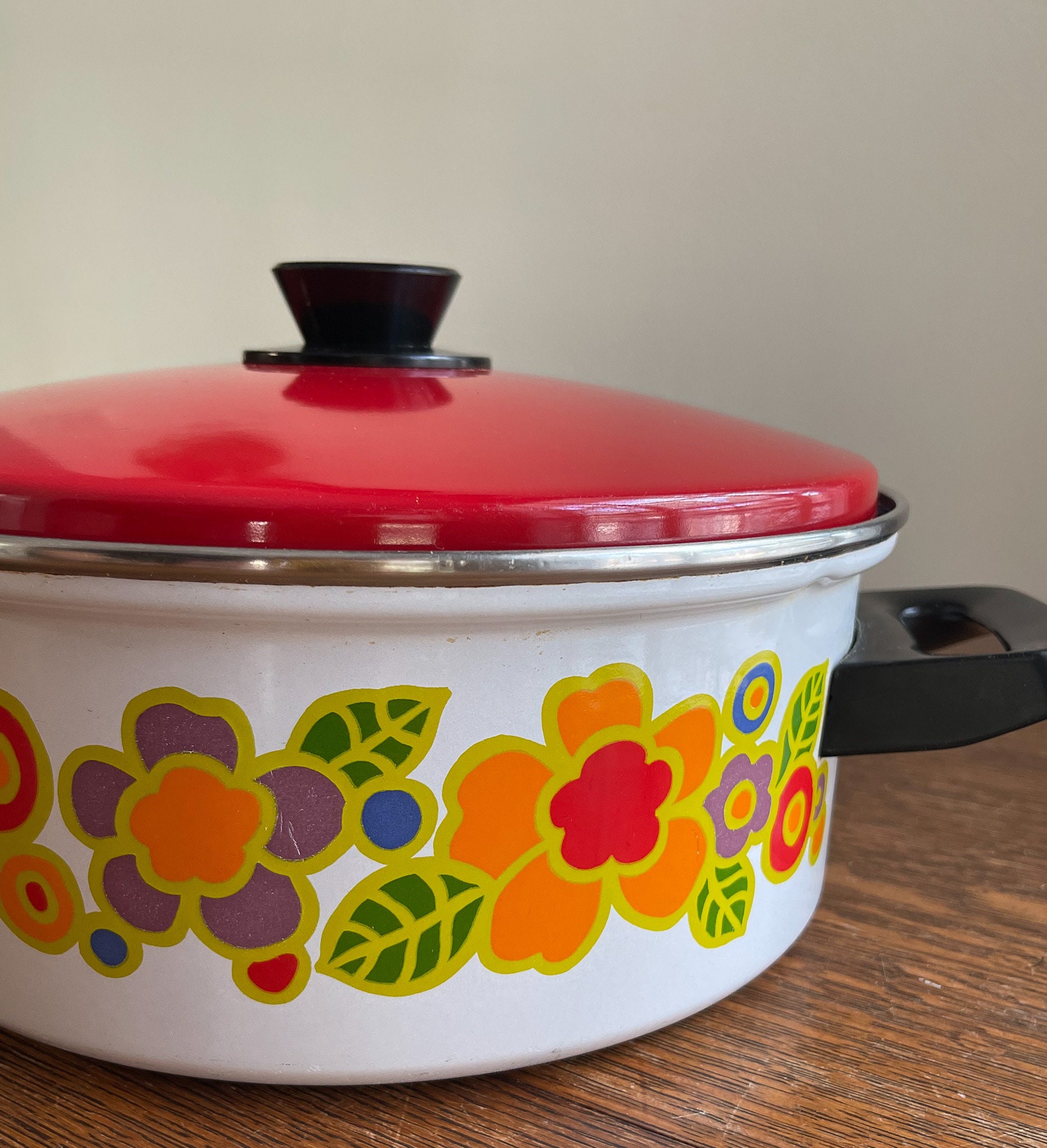 Vintage Enamel Cookware / Austria Double Handle Floral Pot / Vintage ...