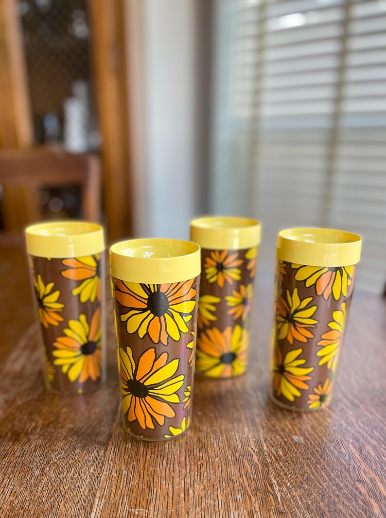 Vintage West Bend Thermo-serve Sunflower Tumblers / Set of 4 / Yellow ...