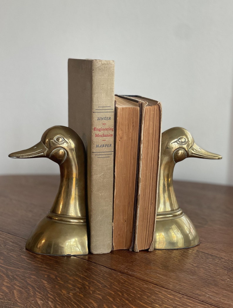 Vintage Brass Duck Head Bookends / Bookcase Decoration / Vintage Book ...