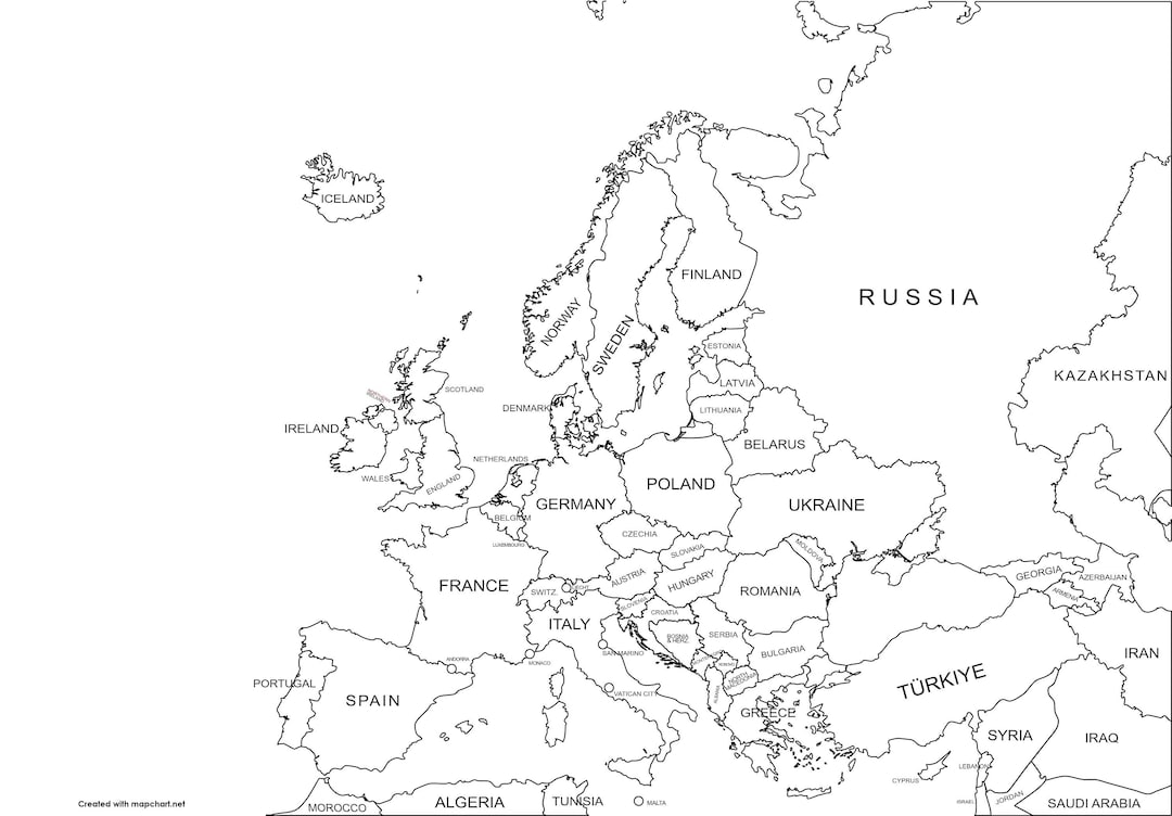 Europe Map With Borders Instant Download - Etsy UK