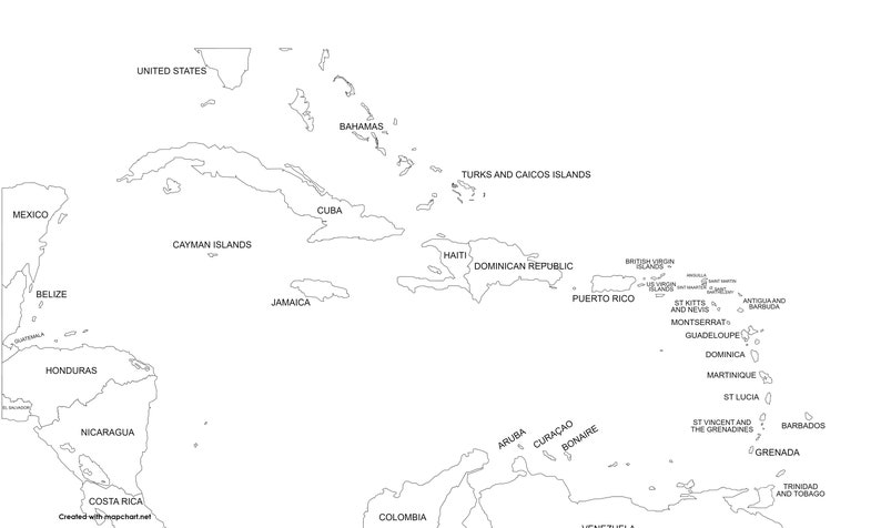 Caribbean Map With Borders Instant Download - Etsy